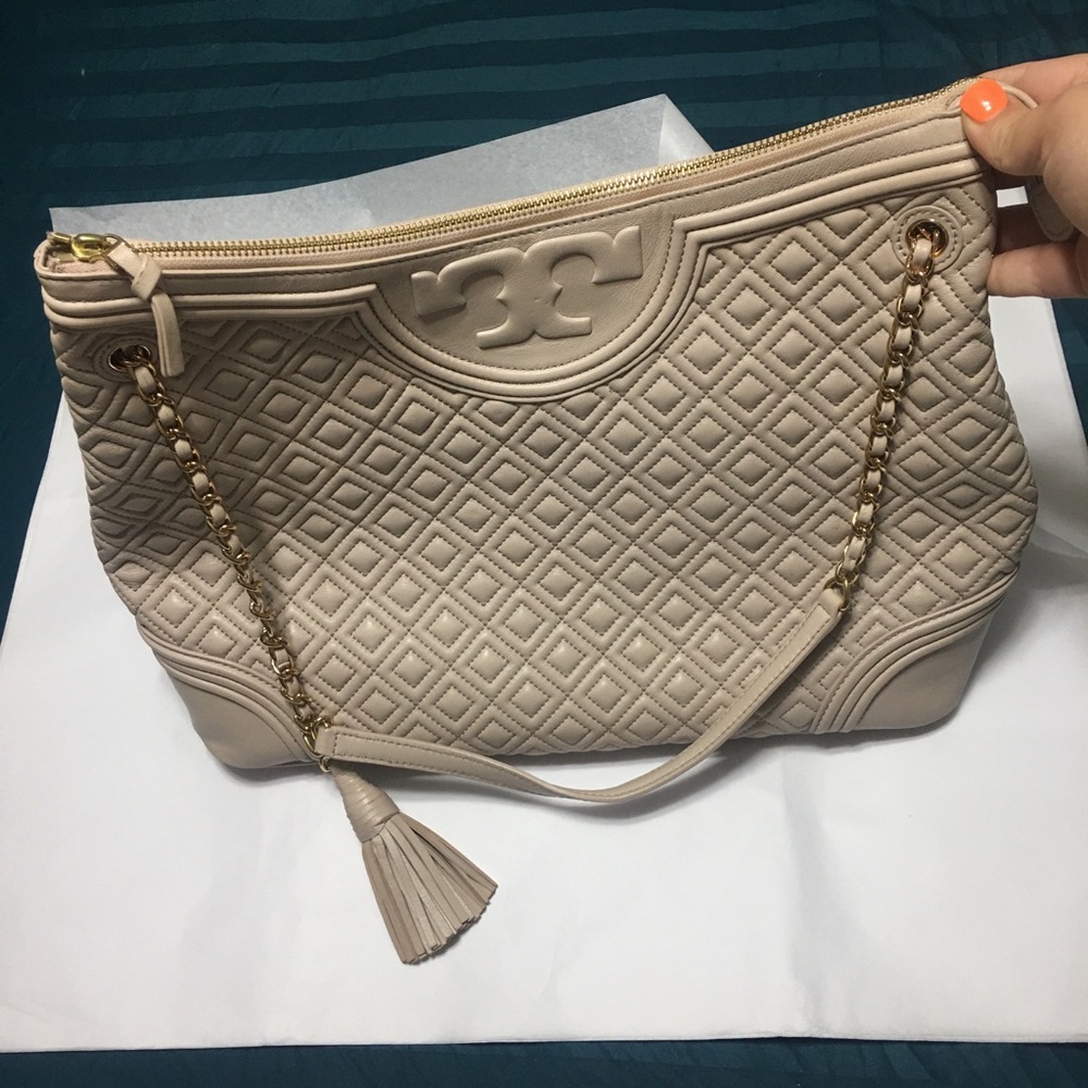 Large Tory Burch Quilted Leather Fleming Handbag - Gem